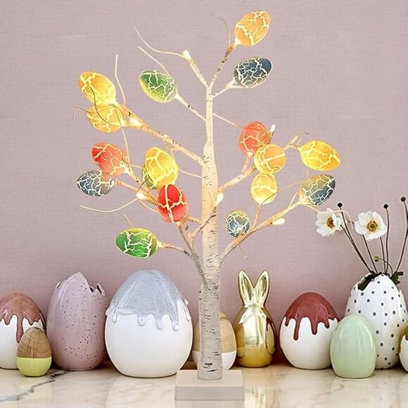 Holiday | New 24 Inch Prelit White Birch Tree With Easter Egg Ornaments ...